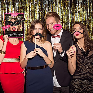 31pcs Hot Pink Girls Birthday Photo Booth Props Happy Birthday Party Favors Supplies Bday Party Decoration Set for Bachelorette Party Decoration Pink Girls Birthday Bridal Shower Pink Party Supplies