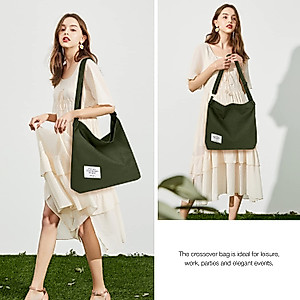 Ndeno Womens Canvas Shoulder Bags Crossbody Hobo Tote Bags Large Handbags Casual Shopping Work Travel Bag (Army Green)