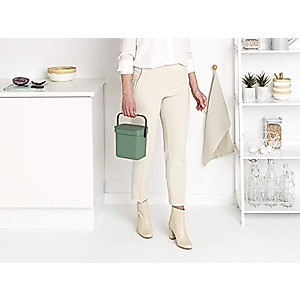 Brabantia Sort & Go Food Trash Can (0.8 Gal/Fir Green) Small Countertop Kitchen Compost Caddy with Handle & Removable Lid, Easy Clean