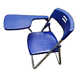Yosogo Folding Chair with Writing Board (Blue Color) - Ergonomic Compact Portable Plastic Foldable Chair with Side Table, Book Net and Breathable Backrest for Student and Office
