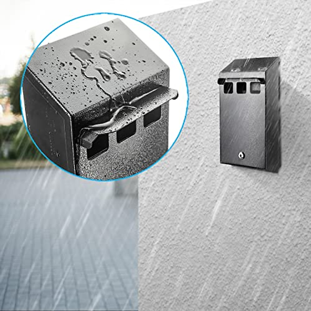 POCHAR Rainproof Wall Mount Disposal Containers - Galvanized Steel Outdoor Receptacles Smoker Disposal - Easy Waste Accommodation - for Outdoor Use (Black)