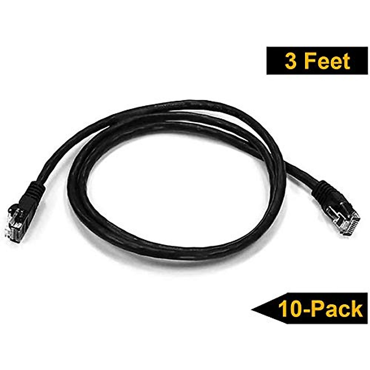iMBAPrice 3' Cat5e Network Ethernet Patch Cable, 10 Pack, Black (IMBA-CAT5-03BK-10PK)
