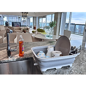 SAMMART 12L (3.17 Gallon) Collapsible Dish Drainer with Swivel spout - Foldable Drying Rack Set - Portable Dinnerware Organizer - Space Saving Kitchen Storage Tray (Grey)