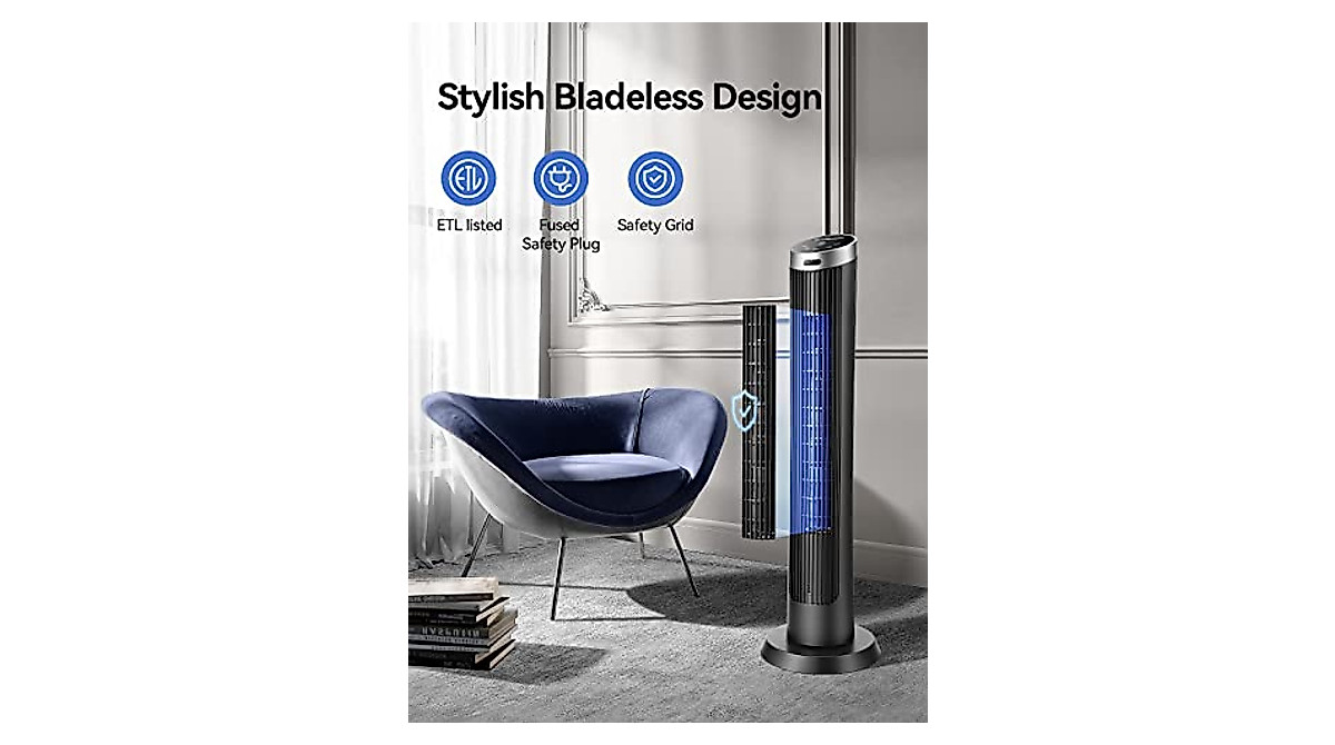 OmniBreeze 36 Inch Bladeless Tower Fan with Remote & Quiet Cooling