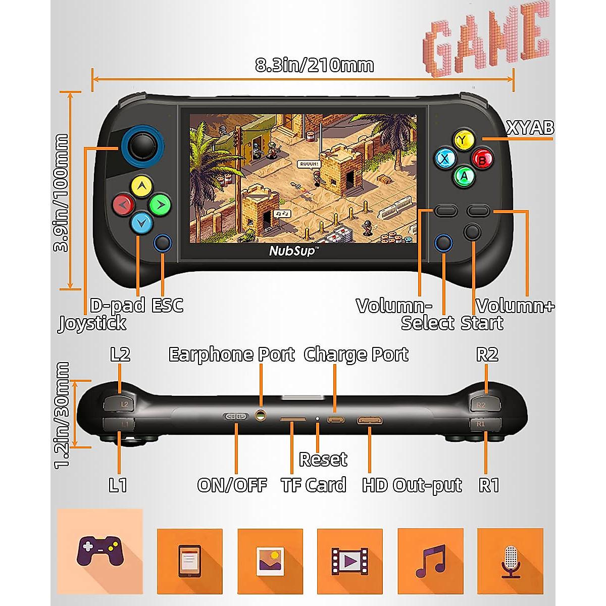Handheld Game Console 5 inch Retro Handheld Video Games Consoles Built-in Rechargeable Battery Portable Style Hand Held Game Consoles System NXNP-5001