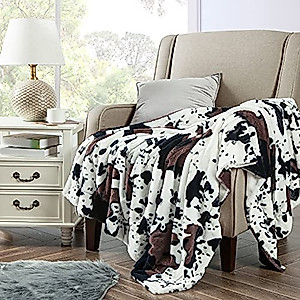 Bytide Cow Printed Soft Fuzzy Faux Fur Black and White Double Sides Print Throw Blanket 50" x 60", Couch Cover Lightweight Fluffy Cozy Plush Blankets for Sofa Chair Bed Home Décor