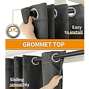 YoungsTex Dark Grey 100% Blackout Curtains 63 Inches Long for Bedroom Grommet Total Blackout Window Curtains 63 Inches Length with Thermal Insulated Backing, 2 Panels, 42 x 63 Inch