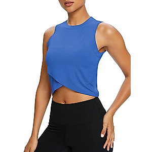 Bestisun Gym Athletic Yoga Shirts Muscle Tank Womens Athletic Wear Workout Tops Loose Fit Blue M