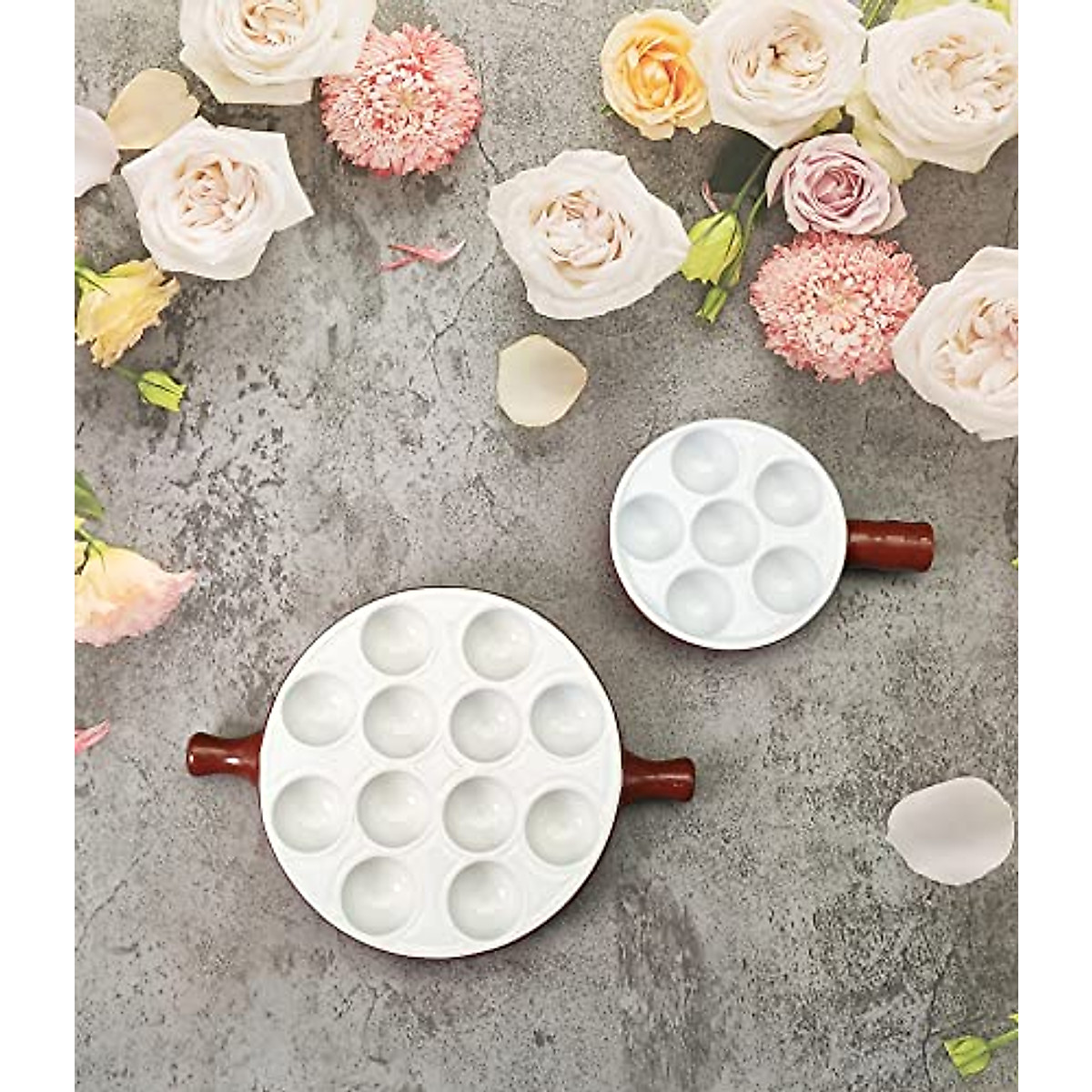 jinsongdafa Ceramic Escargot Plates (2-Pack) 6.22-Inch with Handle Footed Dishes, Oven Safe Holes Set for Home Restaurant Hotel (Brown, 6.22 inch)