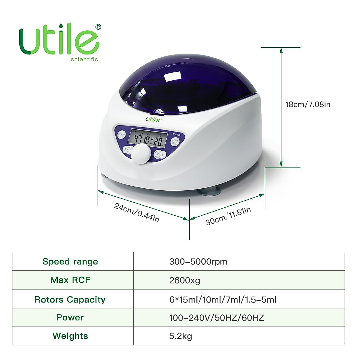 Utile Lab PRP Benchtop Centrifuge Machine with LCD Display, 6x15mL/10mL/7mL/1.5-5ml Lab Centrifuges 300-5000RPM Max. 2600xg RCF for Laboratory School, 4620.3004.1