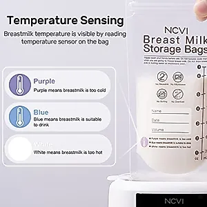 NCVI Breastmilk Storage Bags, 25 Count Milk Storage Bags for Breastfeeding, 7oz Breast Milk Storage Bags with Temp-Sensing, Doubled-Sealed, Hygienically, Self Standing, Easy Pour Spout, BPA Free