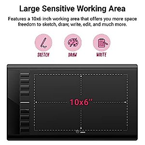 UGEE M708 V3 Graphics Drawing Tablet,10X6 Inches Digital Drawing Tablet with 8 Hot Keys 8192 Levels Pen Compatible with Chromebook, Linux, Windows 7/8/10/11, macOS 10.10
