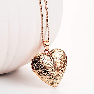 YOUFENG Locket Necklace that Holds Pictures Flower Lockets Necklaces Pendant 18K Gold Plated Gifts Jewelry Rose Gold Heart
