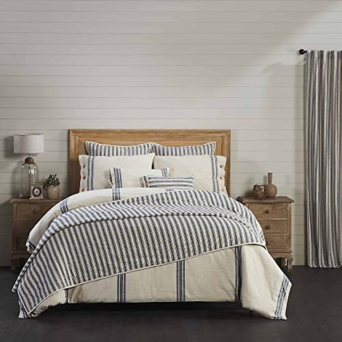 Piper Classics Market Place Blue Ticking Stripe Full/Queen Quilt