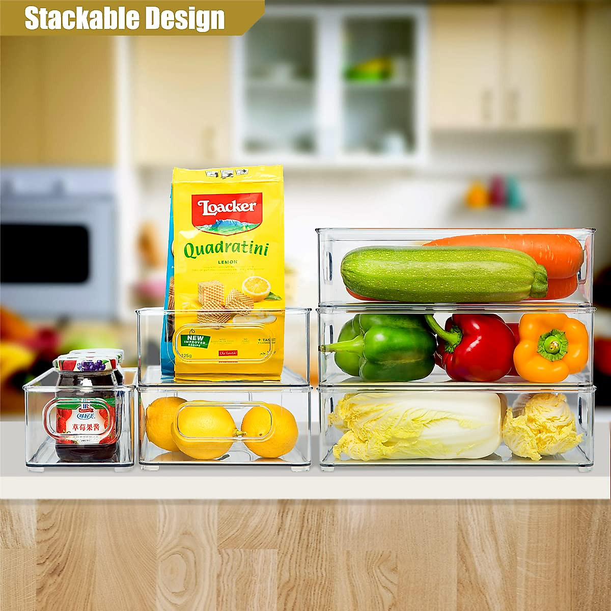 Refrigerator Organizer Bins 8 PCS, guiogc Clear Plastic Food Storage Bins for Fridge Freezers Pantry Organization, Stackable Food Organizer, Fridge Organizer Clear BPA Free