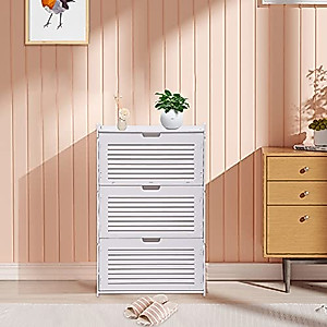 DYRABREST White Shoe Cabinet 3-Layer Shoe Rack Organizer with 3 Flip Drawers Modern Shoe Storage Cabinet Ultra-Thin Shoe Shelves Free Standing Shoe Rack for Entryway Hallway Bedroom