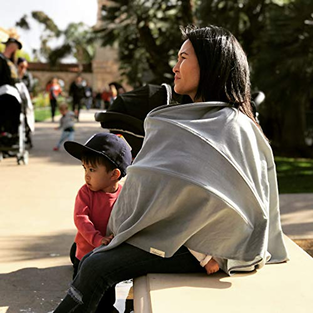 First and ONLY Multi-Use Nursing Cover You Don't Need to Hold Up to See in Breathable with 360 Coverage, Breastfeeding Scarf, Canopy, Car Seat Cover, Poncho (Latte Stone Grey) infineni by nenikanopi