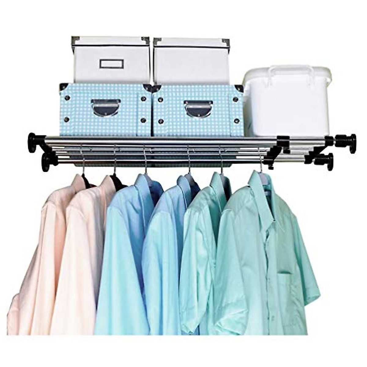 BAOYOUNI Expandable Closet Shelf Tension Rod Clothes Hanger Storage Rack Adjustable DIY Shelving Unit Cabinet Kitchen Bathroom Divider Separator Organizer, Black