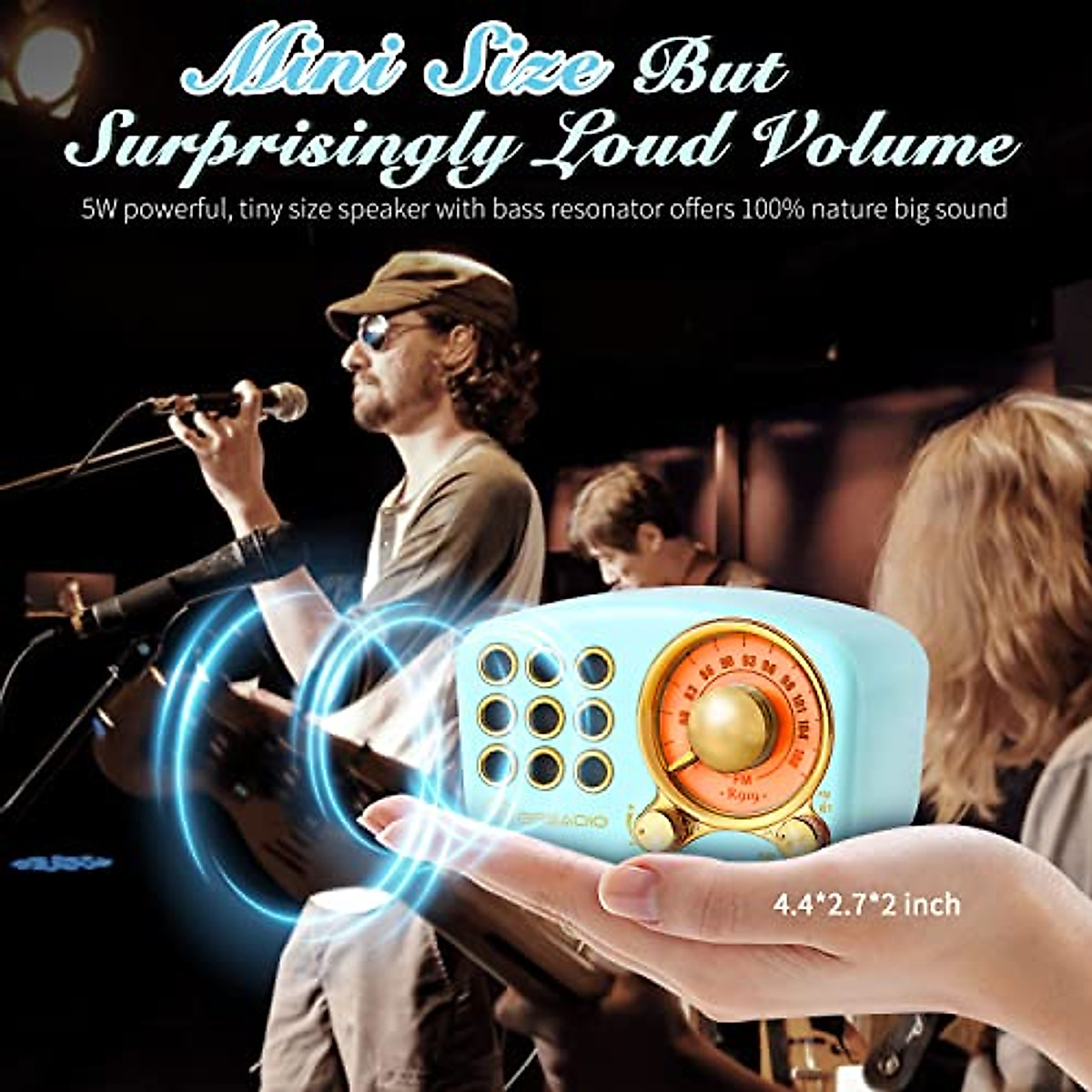 Retro Bluetooth Speaker, Vintage Radio-Greadio FM Radio with Old Fashioned Classic Style, Strong Bass Enhancement, Loud Volume, Bluetooth 5.0 Wireless Connection, TF Card and MP3 Player (Blue)