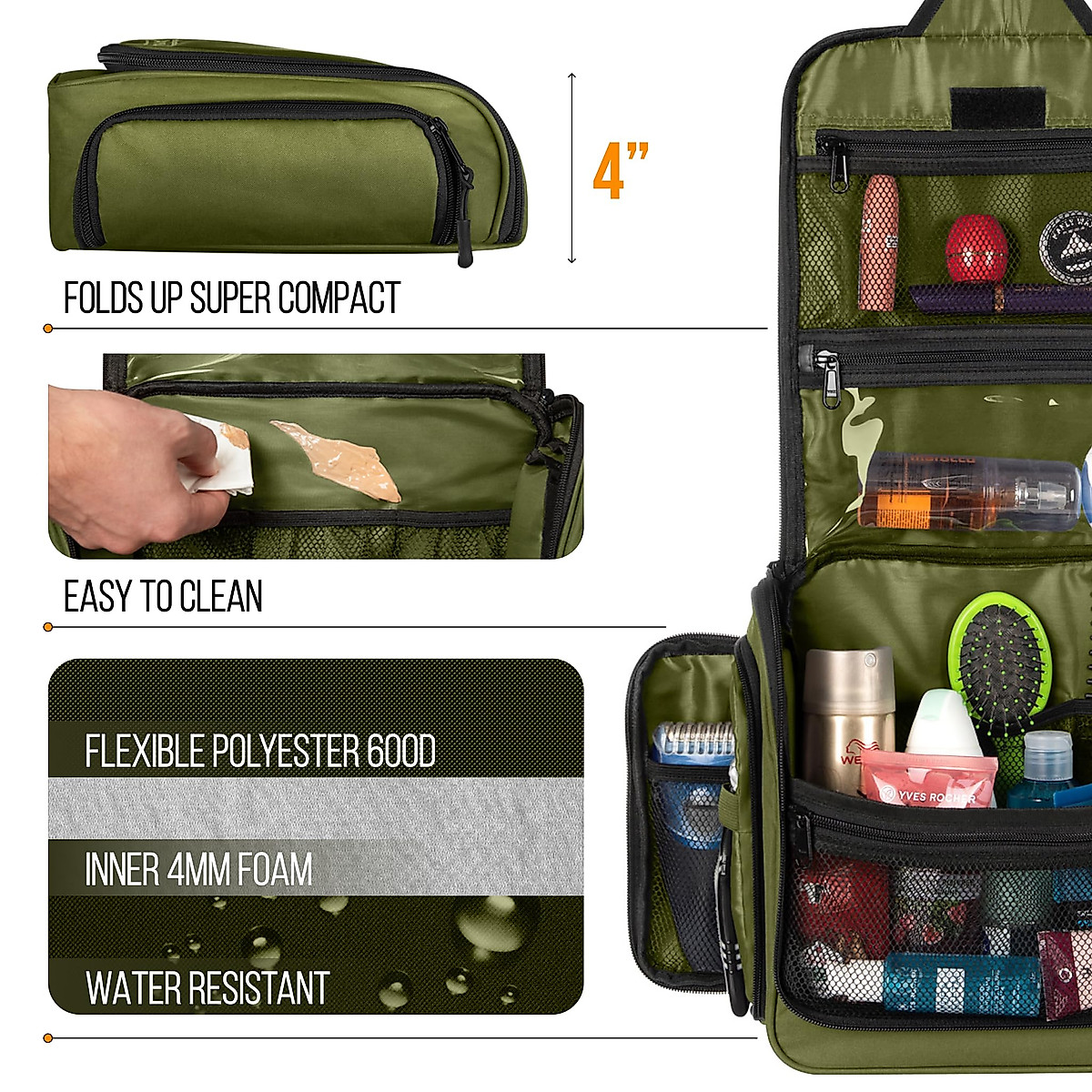Travel Toiletry Bag for Men and Women - Large Hanging Toiletry Organizer - Waterproof Hygiene Bag with Metal XXL Swivel Hook, with YKK Zippers and 19 Compartments for Toiletries, Makeup, Cosmetics