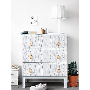 Dimoon 197’’x17.7’’Wallpaper White Peel and Stick Wallpaper Waterproof Removable White Contact Paper Self Adhesive White Wave Silver Stripe Vinyl Wall Paper Modern Shelf Drawer Liner Wall Covering