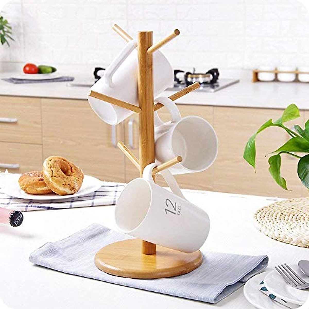 DYT Bamboo Mug Rack Tree, Organic Bamboo Mug Holder, Mug Hook,Mug Stand,Coffee Cup Dryer with 6 Hooks