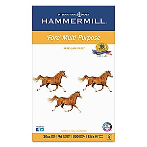 Hammermill Printer Paper, Fore Multipurpose 20 lb Copy Paper, 8.5 x 14 - 1 Ream (500 Sheets) - 96 Bright, Made in the USA, 103291