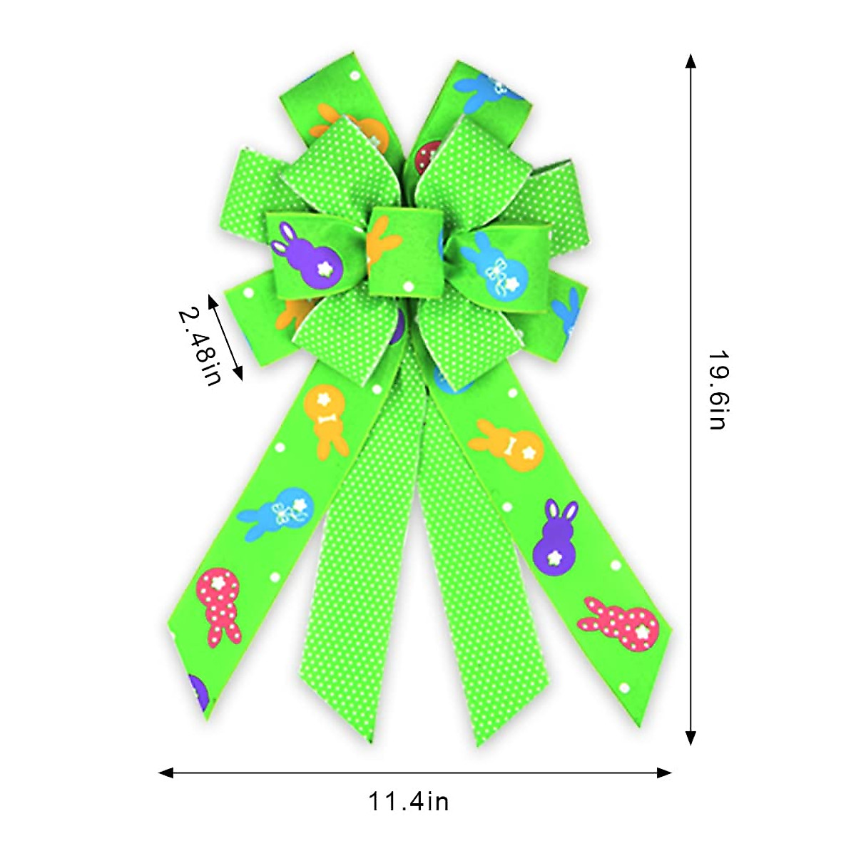 Easter Wreath Bows, Green Spots Rabbits Burlap Easter Bows for Wreaths - Large Easter Ribbon Bows for Easter Day Home Garden Indoor Outdoor Decoration Wreath Ornament Supplies