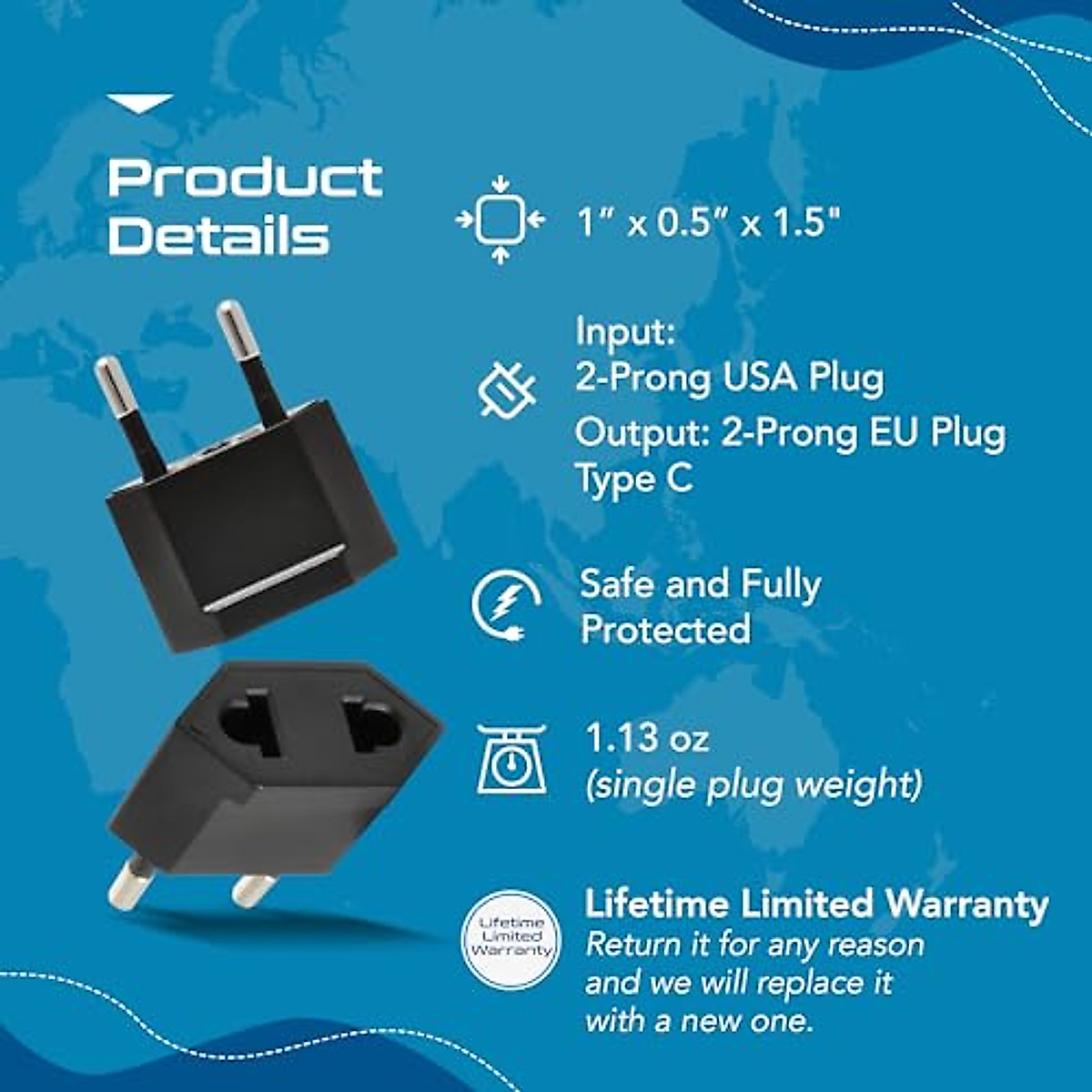 Ceptics USA, Canada to European Plug Adapter - Type C Adapter compatible in Europe, Canada to European travel plug adapter Ideal for Phones, Camera & more - CE Certified - RoHS Compliant - 6 Pack