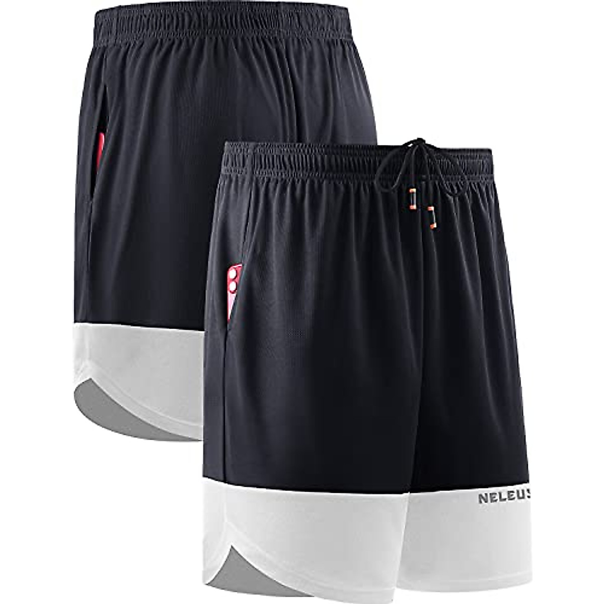 NELEUS Men's 2 in 1 Running Shorts with Liner,Dry Fit Mesh Gym Workout Shorts with Pockets,3 Pack,6094,Black/Grey/White,L