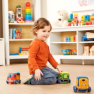 Melissa & Doug Pull-Back Construction Vehicles - Soft Baby Toy Play Set of 4 Vehicles - Cars For Infants, Construction Toys, Pull Back Cars For Babies Ages 9m+