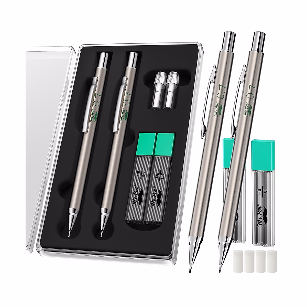 Mr. Pen- Metal Mechanical Pencils, 0.7mm, 2 Pack, Lead Pencil, Metal Mechanical Pencil, Metal Mechanical Pencils 0.7, Drafting Mechanical Pencils, Mechanical Pencil Metal, Mechanical Pencils .7