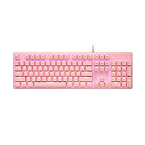 i-rocks K75M Mechanical Keyboard - 104 Keys - with Cherry MX Brown Switches, PBT Keycaps, Backlit LED Light and Shortcut Keys - Programmable Light & Macro Recorder (Pink)