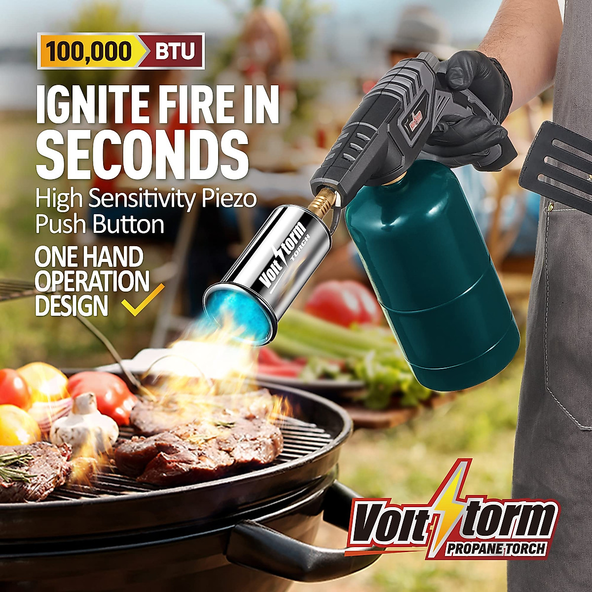 Cooking Torch Kitchen Blow Torch - Grill Gun Propane Torch with 100,000 BTU, Adjustable Flame, Sous Vide Torch, Culinary Torch for Searing steaks, Meat, Food, Lighting Campfires, BBQ
