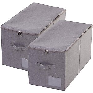 iwill CREATE PRO Pack of 2, Large Size Folding Washable Fabric Storage Boxes for Bedding Sheets, Blankets, Pillows, Clothing, Toys etc., Dark Gray