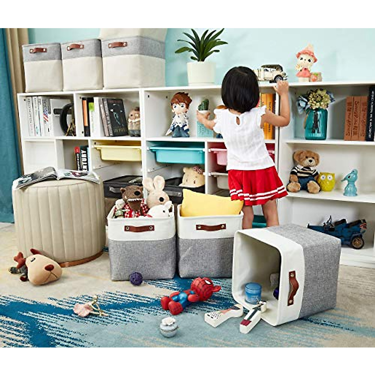 DECOMOMO Foldable Storage Bin Extra Large [3-Pack] & 11"Cube [4-pack] W/Handles for Organizing Shelf Nursery Home Closet & Office