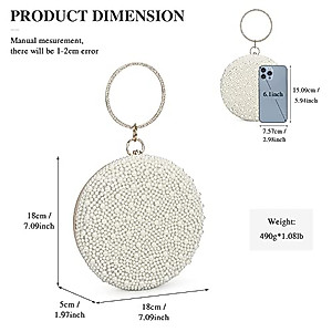 UBORSE Round Pearls Clutch Evening Bags for Women Formal Rhinestones Bridal Wedding Clutch Purse Prom Cocktail Party Handbags (One Size, Pearl White)