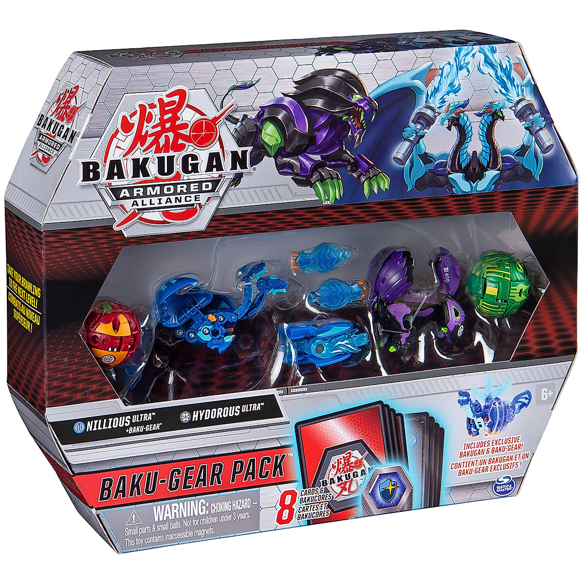 Bakugan Baku-Gear 4-Pack, Nillious Ultra with Baku-Gear and Hydorous Ultra, Collectible Action Figures