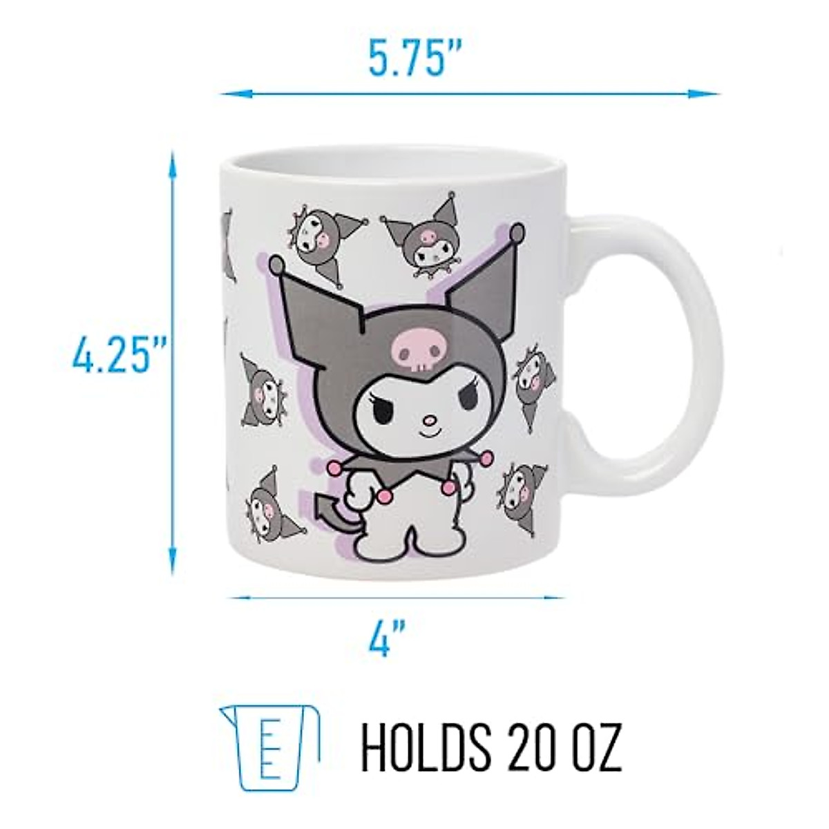Silver Buffalo Sanrio Hello Kitty and Friends Kuromi Poses Ceramic Mug, 20 Ounces