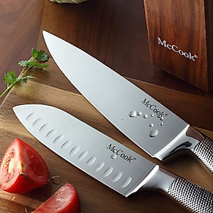McCook MC20 Stainless Steel Knife Block Sets + MCW12 Bamboo Cutting Board (Large, 17”x12”x1”)