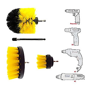 Auto Detailing Drill Brush Set, 4pcs Wheel Cleaner Brushes, Car Cleaner Wash Brush Supplies Kit for Tire, Car Mats, Floor Mat, Bathroom and Auto Power Scrubber Brush Cleaning Sets.
