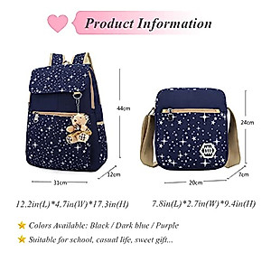 Star Print Girls Canvas Backpacks Set for School, School Bags Bookbags for Teenage Girls, with Crossbody Bag, 3 Pieces