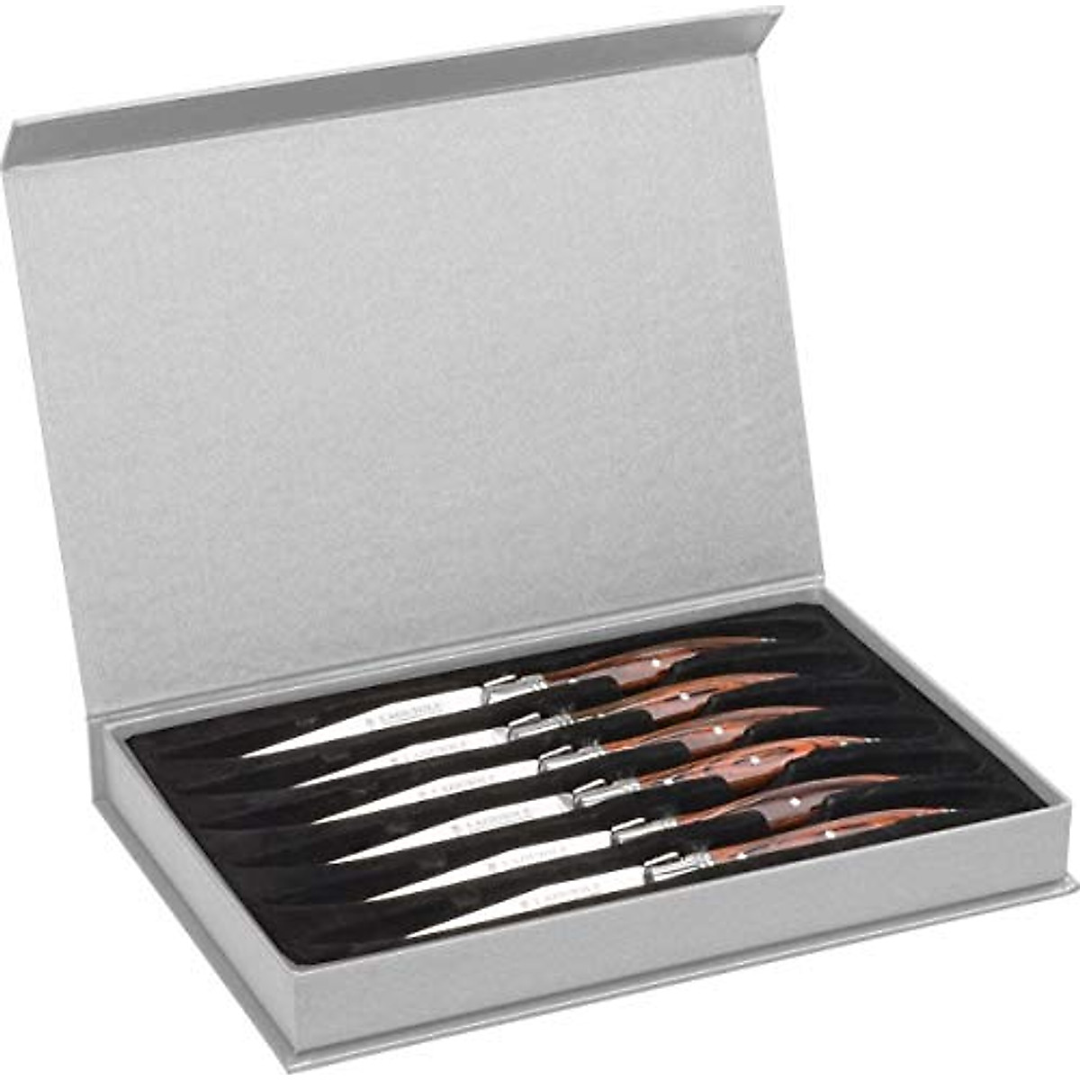 Trudeau Laguiole Steak Knives with Pakkawood Handles (Set of 6), Stainless/Wood