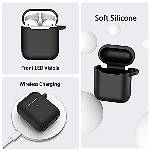 R-fun AirPods 2nd Generation & 1st Generation Case Cover with Cleaner kit and Earbuds Hook Cover (2Pairs),Soft Silicone Protective Case for Apple AirPods- Black
