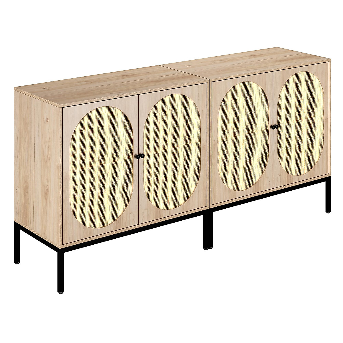 Yechen Set of 2 Sideboard Storage Cabinet with Handmade Natural Rattan Doors, Buffet Cabinet with Storage, for Living Room, Dining Room, Entryway, Kitchen, Nature 1