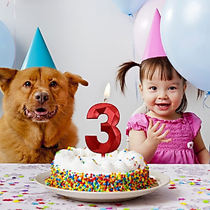 BLUE TOP 4 Inch Birthday Cake Candles Number Candles 3D Design Birthday Candles for Cake,Cake Topper Decoration for Kids,Adults,Party,Anniversary,Milestone Age.(DIY Red Number 4)