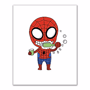 Spiderman Bathroom Prints - Set of 4 (8 inches x 10 inches) Wall Art Decor
