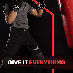 Hawk Sports Athletic Shorts for Men and Women, No Gi MMA Shorts for Boxing, Kickboxing, Jiu Jitsu, Muay Thai, and Wrestling, Workout Shorts for Exercise, Training, and Sparring - Black, Waist 32”