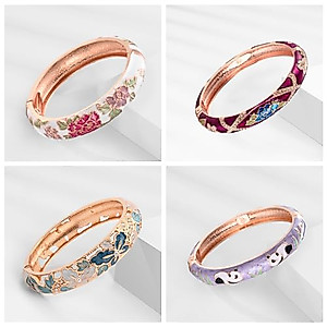 UJOY Random Pack Colors Enamel Jewelry Set Golden Flower Engraved 10 PCS Cloisonne Bracelets in a Box