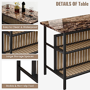 AWQM 3 Piece Bar Table Set with Storage, Kitchen Island with Seating Wooden Counter Height Table and Chairs Set, Brown